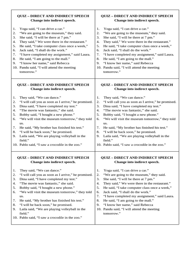 QUIZ (DIRECT INDIRECT SPEECH) | PDF