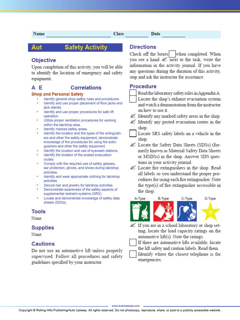 Auto Shop Safety Activity | PDF | Engines
