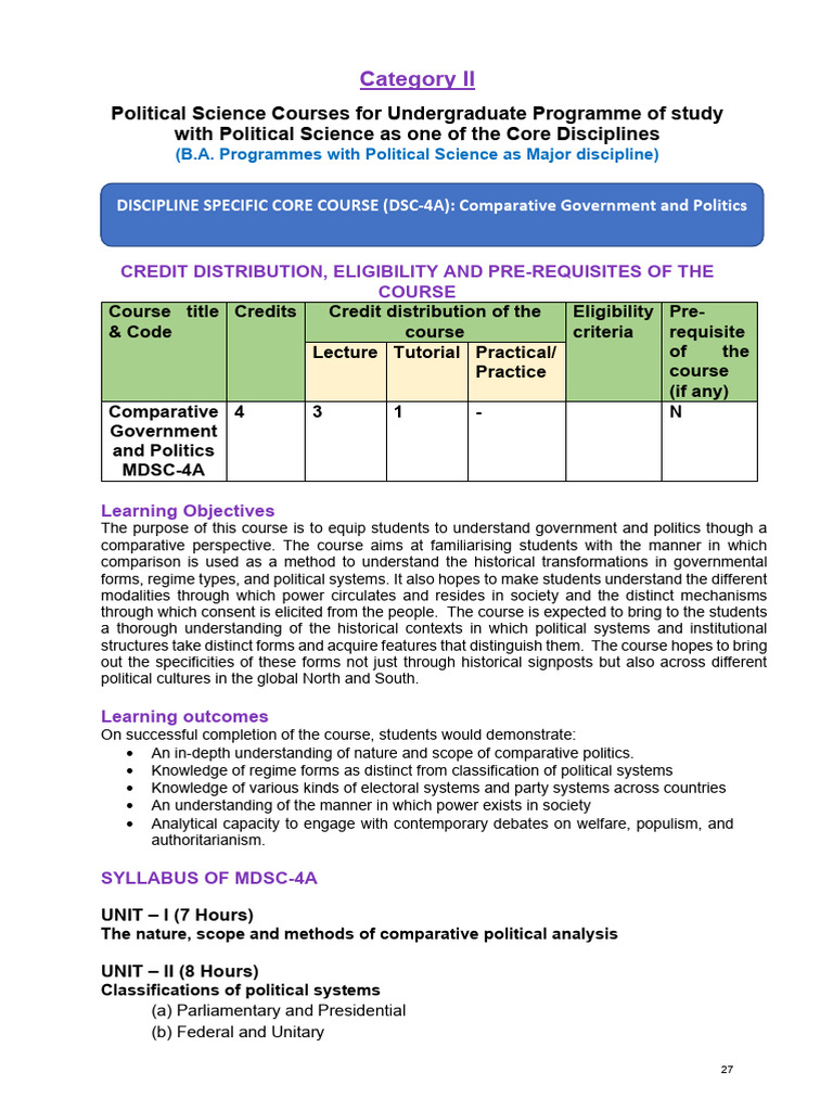Comparative Politics and Government Syllabus | PDF | Populism | Learning