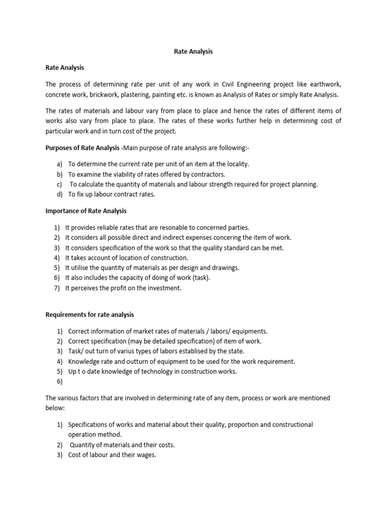 Rate Analysis in Civil Engineering | PDF | Cost | Specification ...