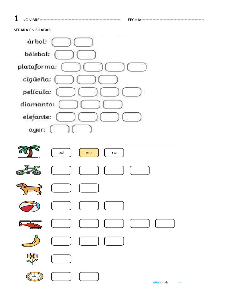 hoja de trabajo de silabas | PDF