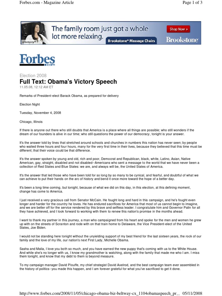 Obama's Victory Speech: Yes We Can | PDF | Barack Obama | Democratic ...