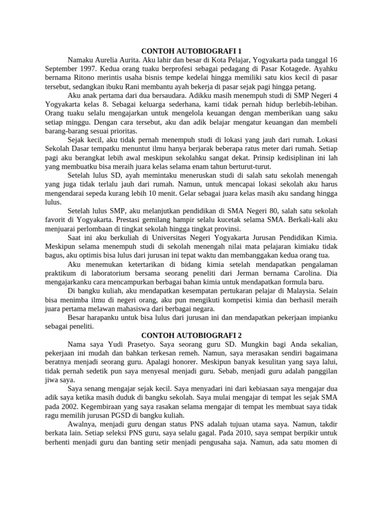Contoh Autobiografi Diri Sendiri | PDF