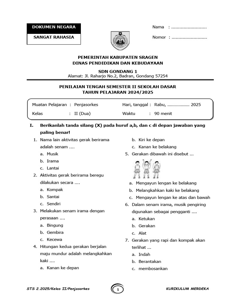 SOAL PTS PJOK KELAS 2 EDIT | PDF