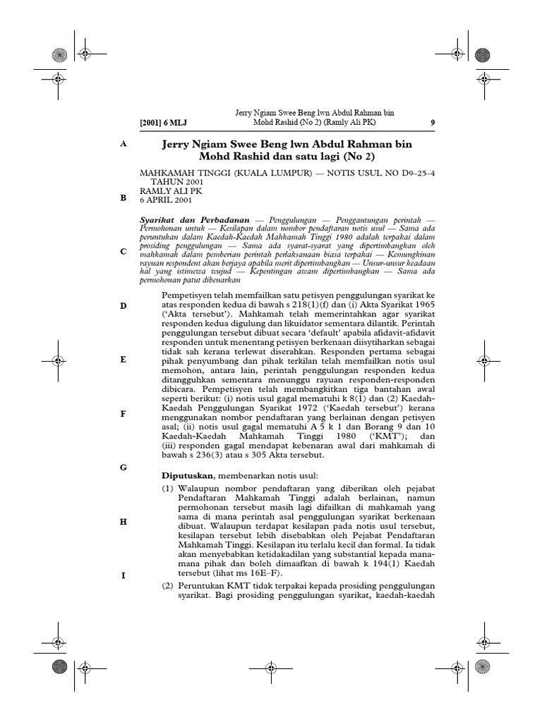 Jerry Ngiam Swee Beng Lwn Abdul Rahman Bin Mohd Rashid Dan Satu Lagi (No 2) (1) | PDF