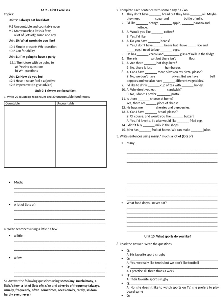 A1.2 First Exercises | PDF | Foods | Linguistics