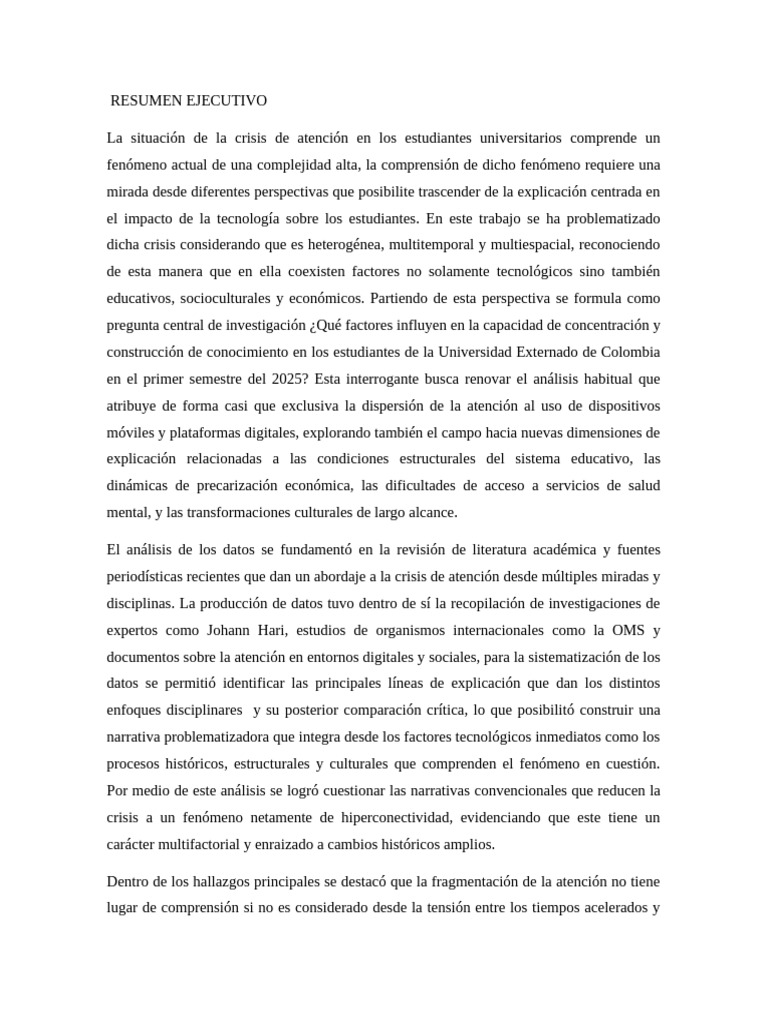 Informe Crisis | PDF | Aprendizaje | Atención