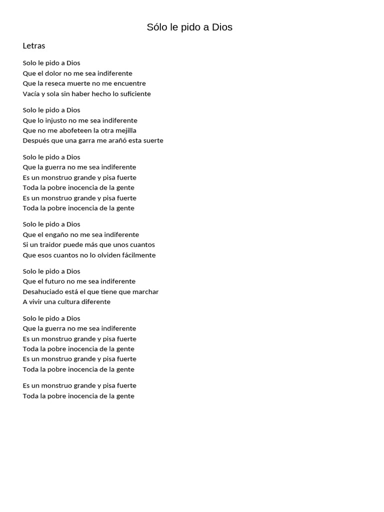 Canciones Sólo Le Pido A Dios Alma Misionera 5to C | PDF