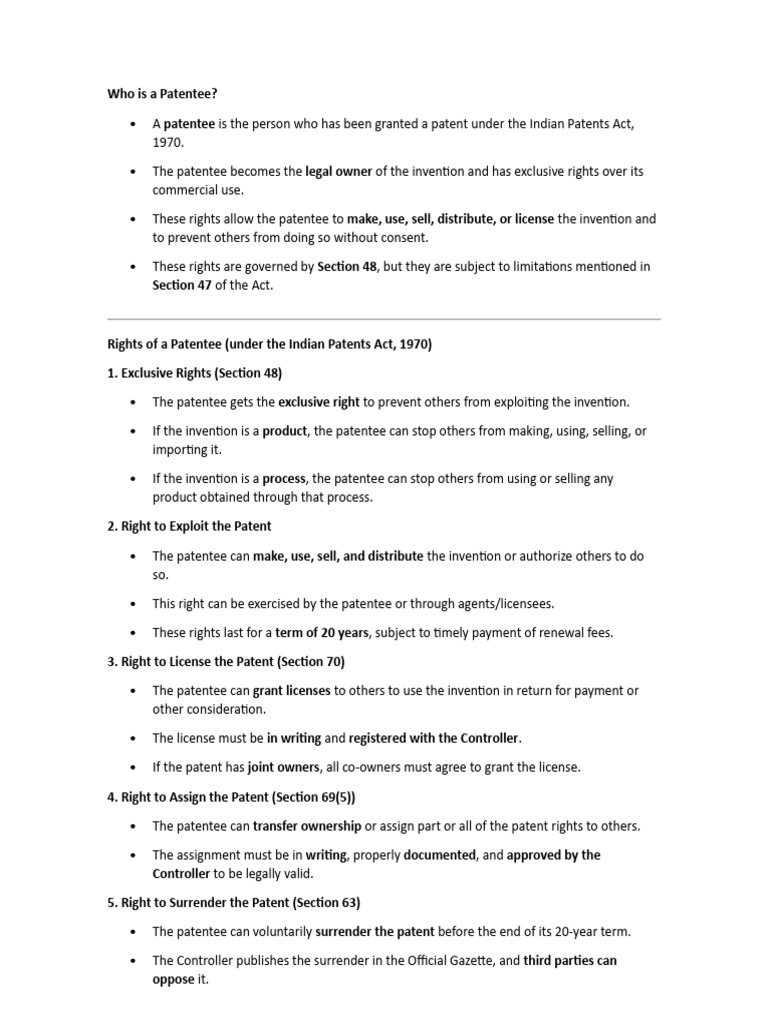 Right and Duty Patentee Ipr | PDF | Patent | Glossary Of Patent Law Terms
