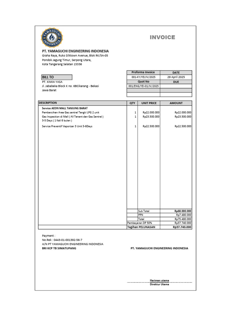 INVOICE PELUNASAN KIMIA YASA - Amtb | PDF