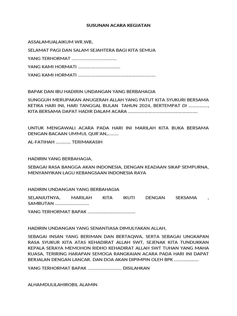 Susunan Acara Kegiatan Resmi 2024 | PDF