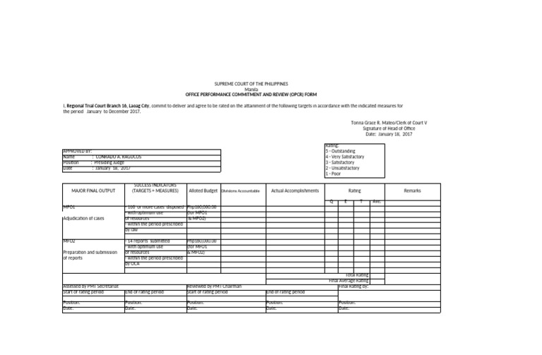 OPCR Form for Supreme Court 2017 | PDF | Justice | Crime & Violence