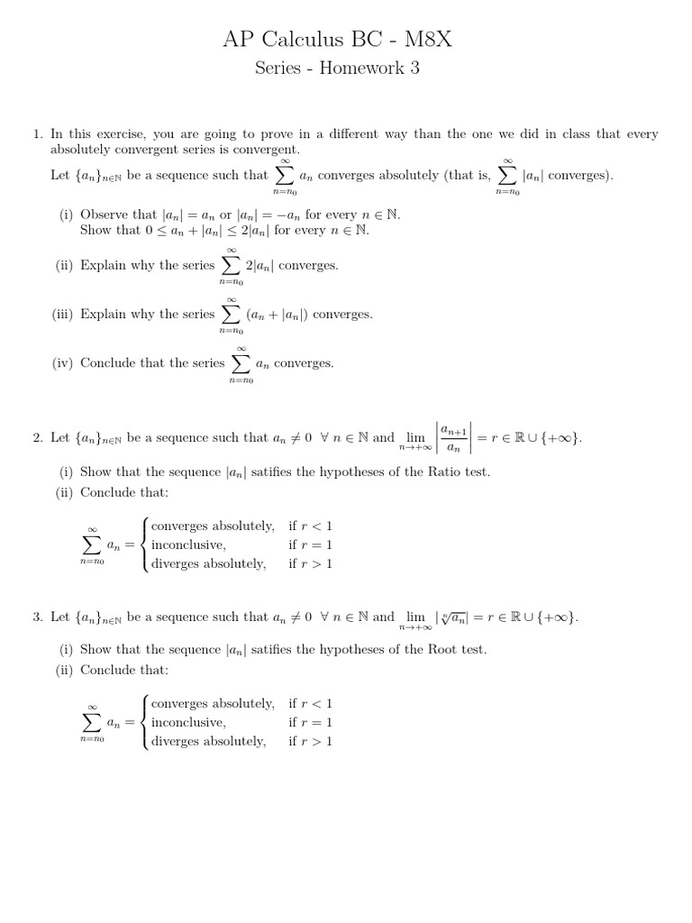 APCalcBC 2024-2025 - Series - HW 3-2 | PDF | Mathematical Objects | Functions And Mappings