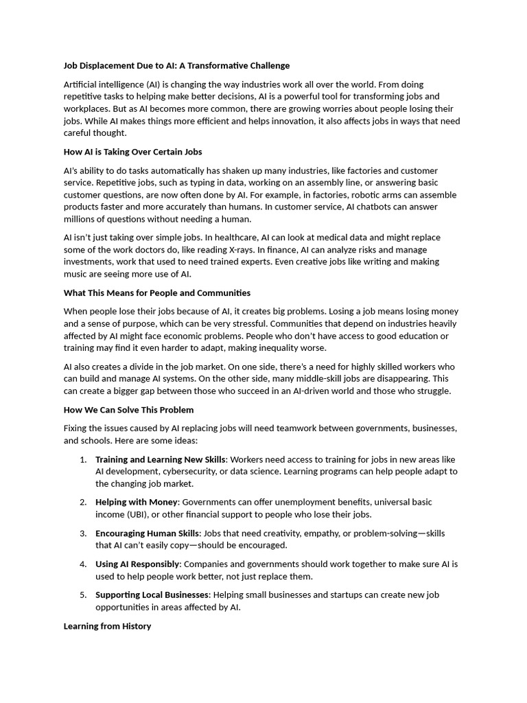 AI and Job Displacement Challenges | PDF | Artificial Intelligence ...
