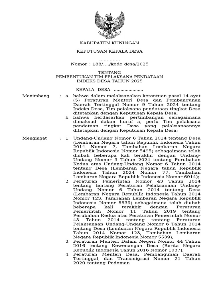 Contoh SK Pendataan Indeks Desa 2025 | PDF
