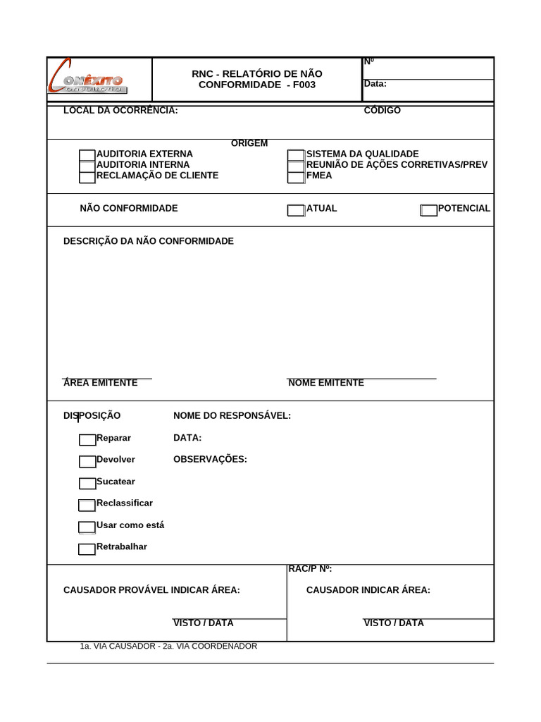 F003 Relatório de Não Conformidade 1 Ed | PDF