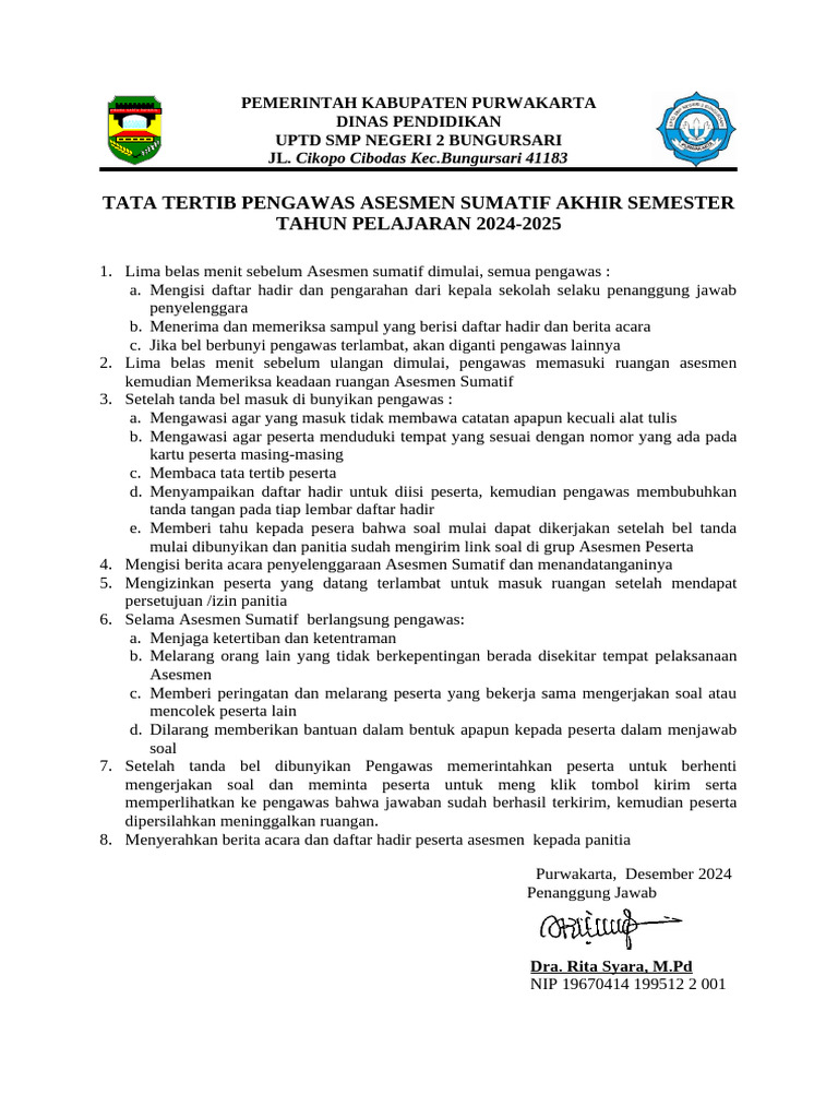 Tata Tertib Pengawas Asas 2425 | PDF