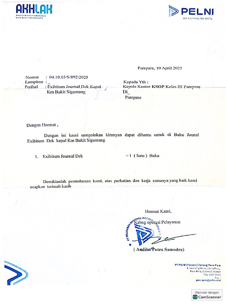 Permohonan Exibitum Jurnal Dek KM. Bukit Siguntang | PDF