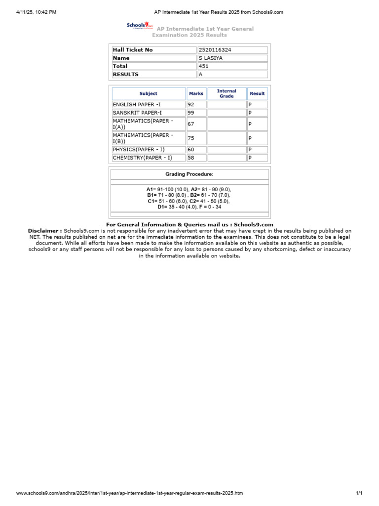 AP Intermediate 1st Year Results 2025 From Schools9.Com | PDF | Student ...
