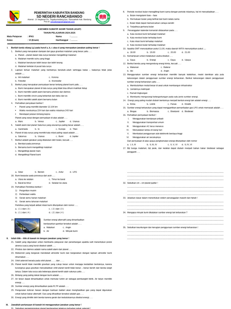 Asat Ipas Kelas 6 2024-2025 | PDF