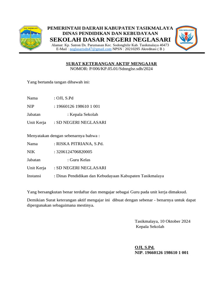 SURAT KETERANGAN AKTIF MENGAJAR_ANAS | PDF