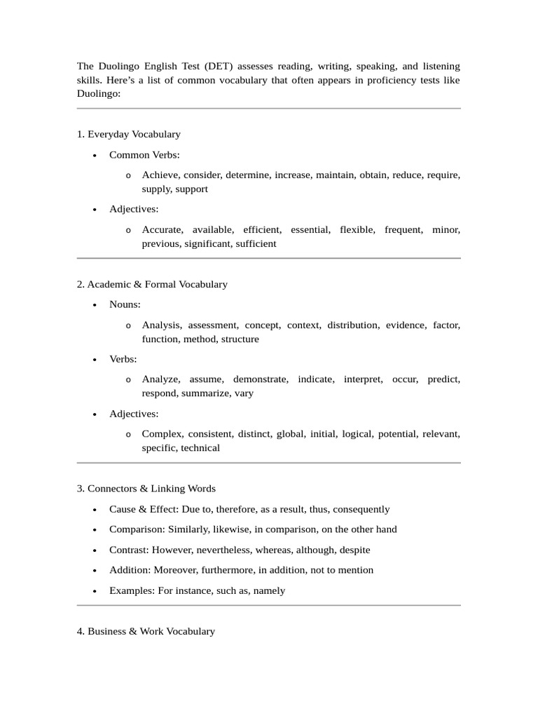 Duolingo English Test Practice Vocabulary | PDF