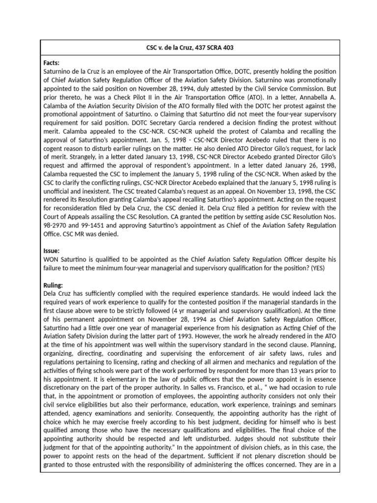 CSC v. de la Cruz, 437 SCRA 403 | PDF | Public Law | Justice