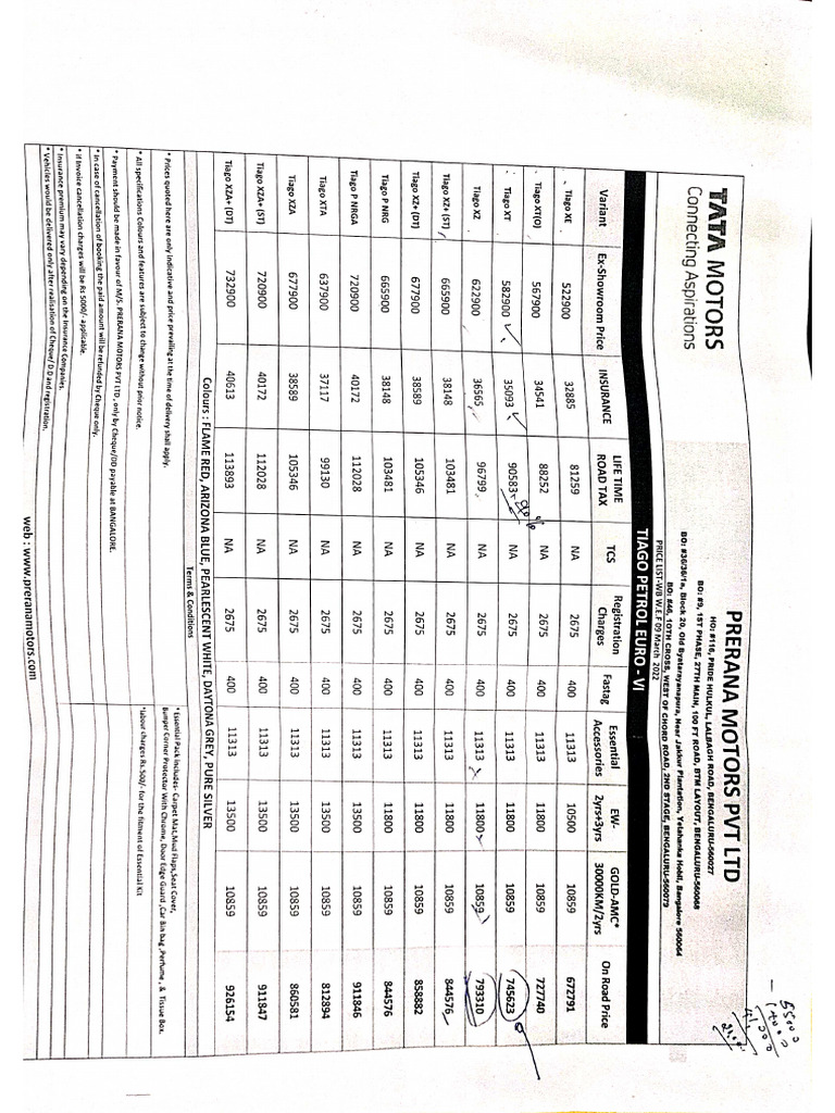Price List Tiago | PDF