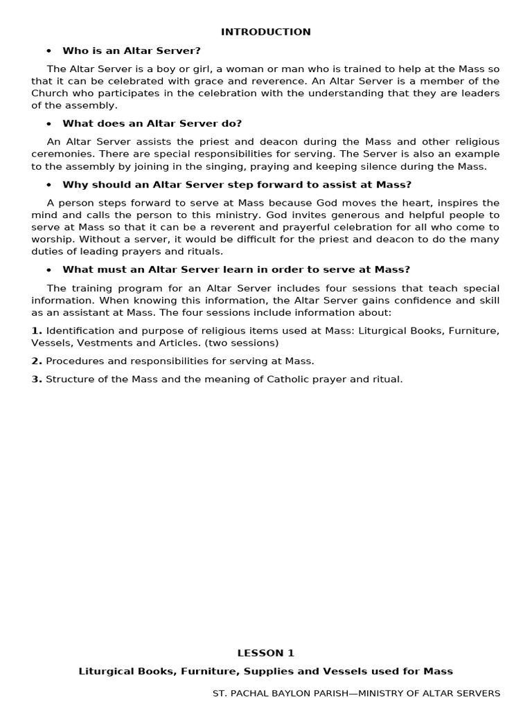 Altar Server Training Guide | PDF | Eucharist | Mass (Liturgy)