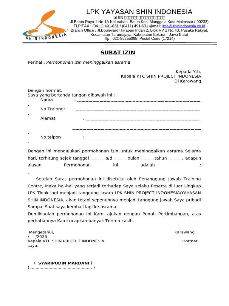 Surat Izin Siswa | PDF