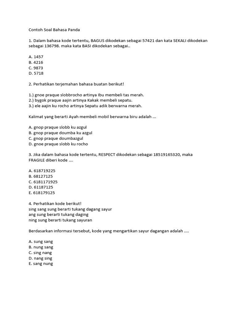 Contoh Soal Bahasa Panda | PDF