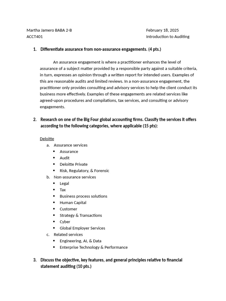 Acct401 Intro To Auditing Assignment | PDF | Audit | Financial Audit