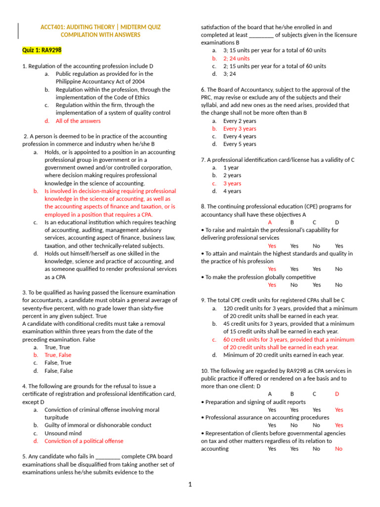 Acct401 Quizzes Midterm | PDF | Audit | Certified Public Accountant