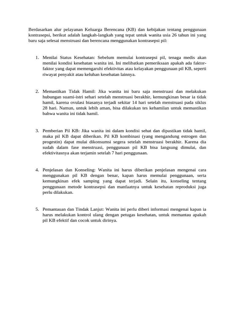 Langkah Penggunaan Pil KB untuk Wanita 26 Tahun | PDF