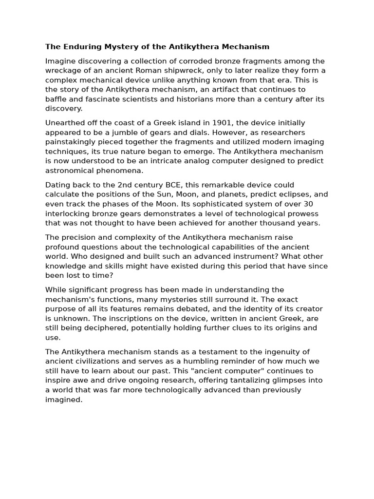 The Enduring Mystery of The Antikythera Mechanism | PDF