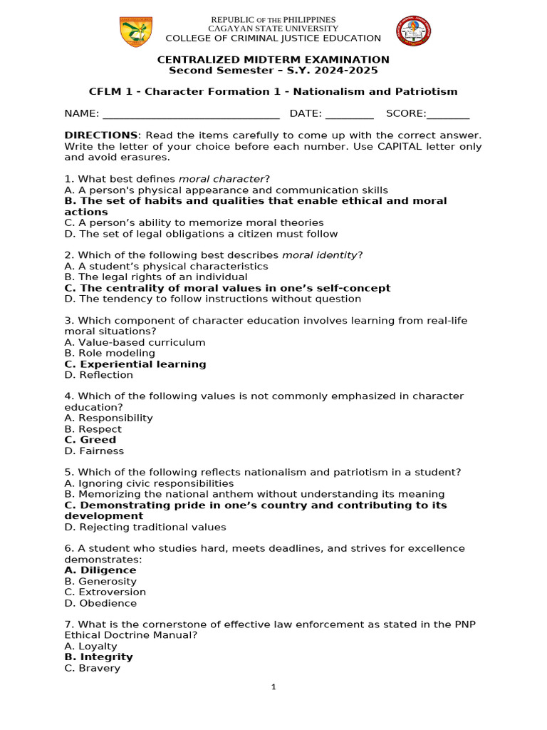 CFLM 1 - Midterm Exam Draft | PDF | Psychology | Social Psychology