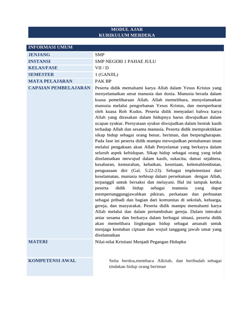MODUL AJAR 6 New Pantas | PDF