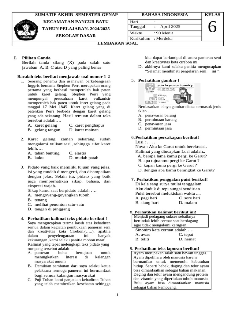 Soal Bindo 6 2025 | PDF