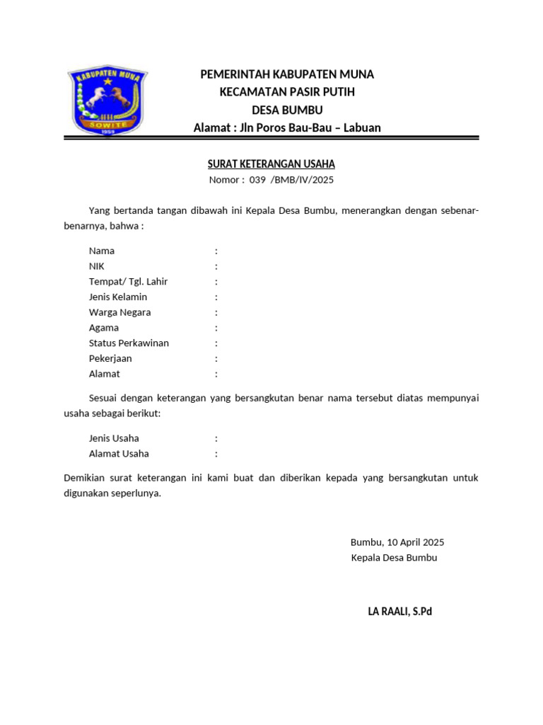 Blangko Kosong Ketrengan Usaha | PDF