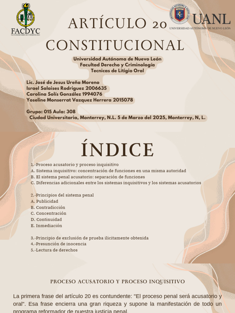 Artículo 20 Constitucional Equipo | PDF | Presunción de inocencia | Mandato