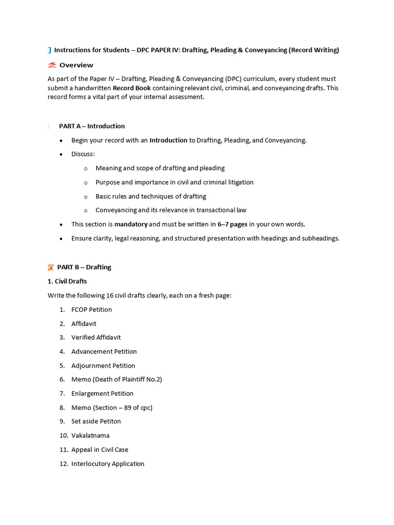 DPC Record Instructions For Students-1 | PDF | Lawsuit | Deed