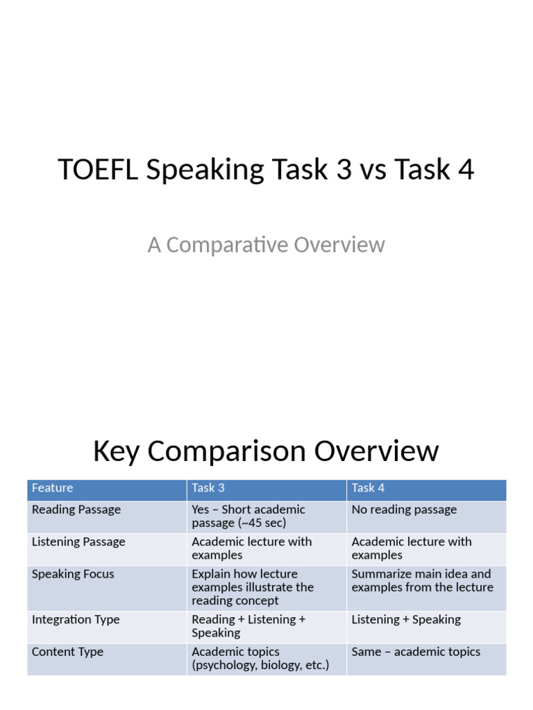 TOEFL Speaking Task3 Vs Task4 Comparison | PDF