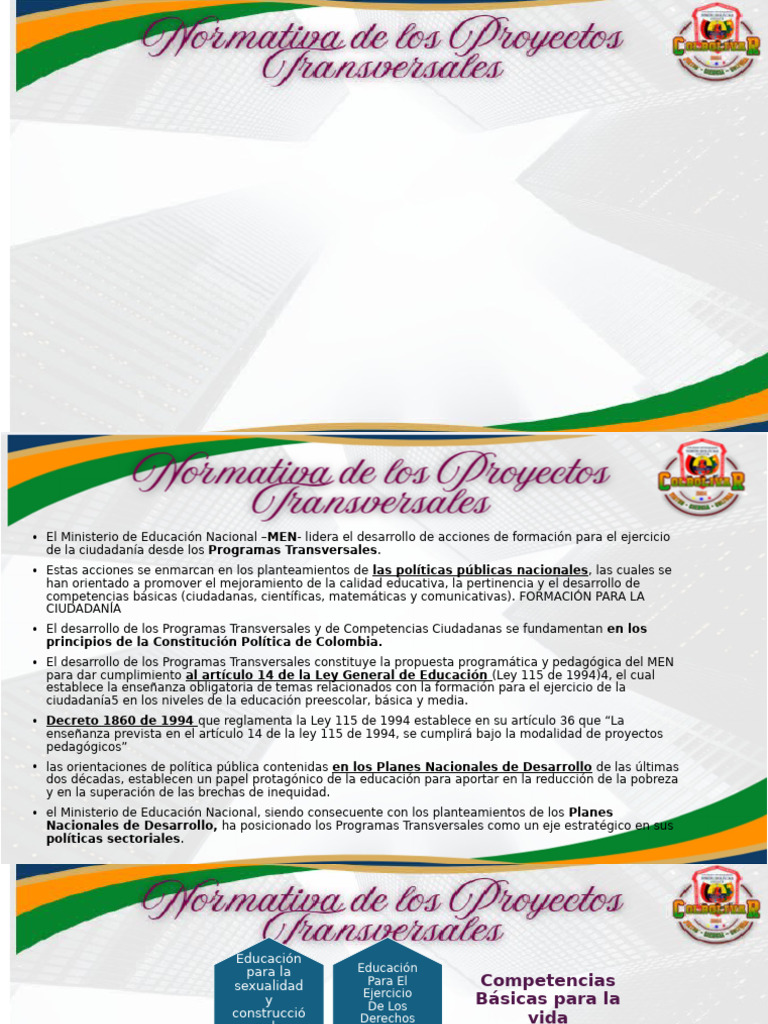 1.NORMATIVA DE LOS Proyectos Pedagógicos Transversales | PDF | Educación de la primera infancia