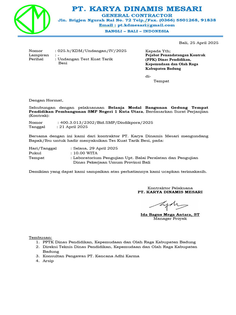 Surat Undangan Tes Tarik Besi | PDF