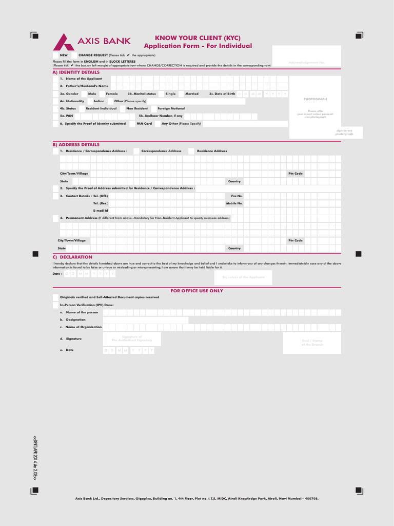 Know Your Client (Kyc) Application Form - For Individual | PDF | Access Control | Authentication