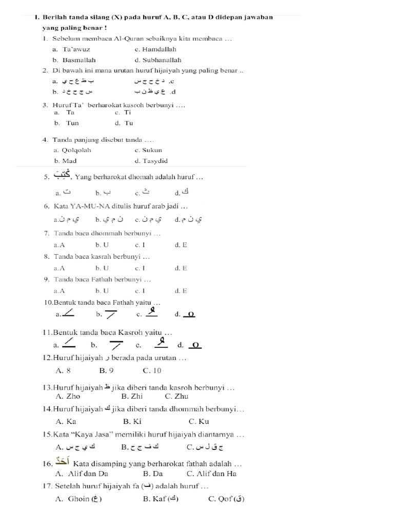 LATIHAN SOAL ATS BTQ KELAS 3 | PDF
