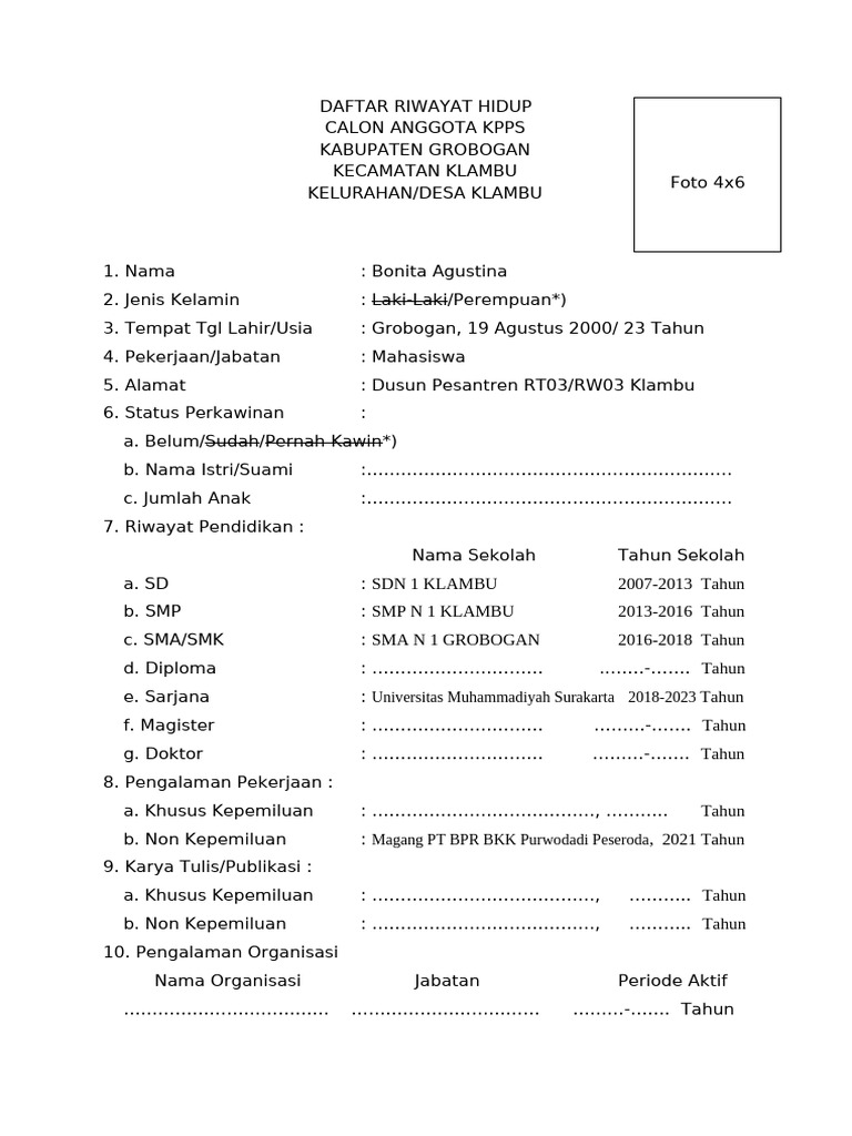 FORMAT DAFTAR RIWAYAT HIDUP-1 | PDF