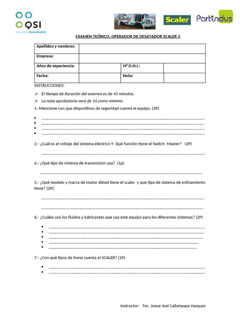 Examen Teórico: Operador Scaler 3 | PDF