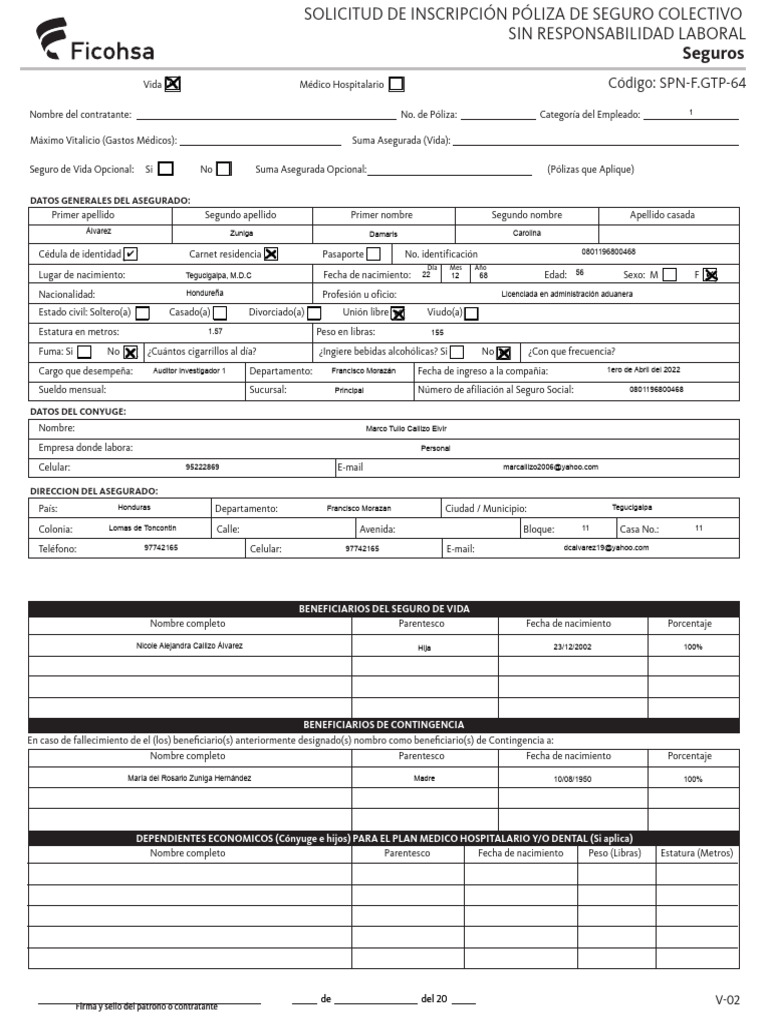 Solicitud de Inscripciã N Pã Liza Seguro de Vida 241115 171505 | PDF | Menstruación | Póliza de ...