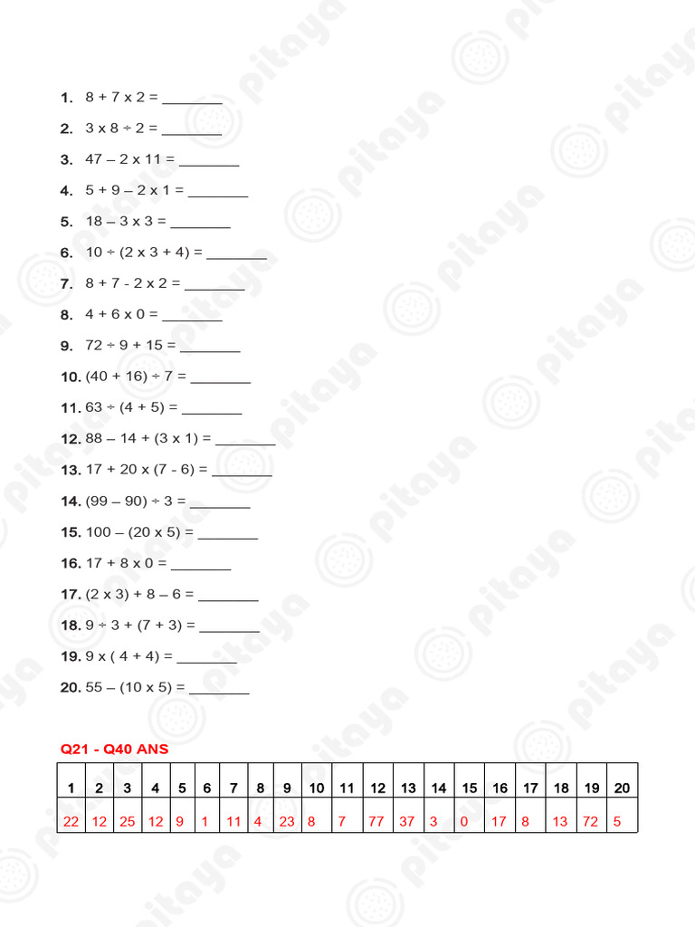 Maths Four Operations Practice | PDF